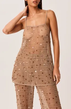 SNDYS. Kalena Sequin Open Knit Longline Top