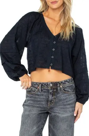 Roxy Monterey Eyelet Cotton Cropped Top - Anthracite