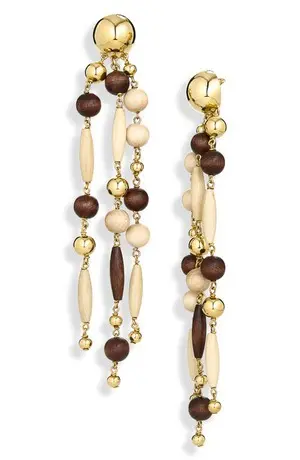 Rabanne Wooden Beaded Drop Earrings - Gold