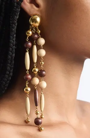 Rabanne Wooden Beaded Drop Earrings