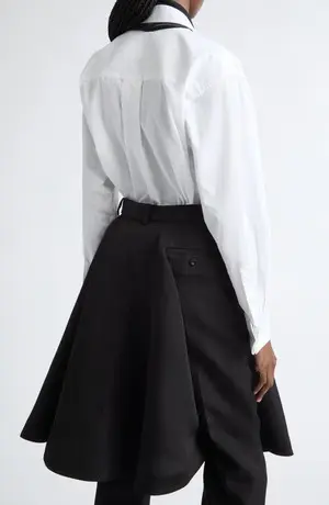 Sacai Poplin Button-up Shirt With Satin Tie Detail - Off White