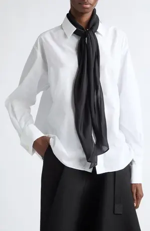 Sacai Poplin Button-up Shirt With Satin Tie Detail - Off White