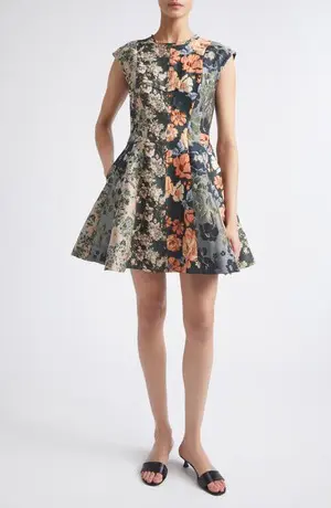 JASON WU Mixed Floral Jacquard Fit & Flare Minidress - Hunter Green Multi