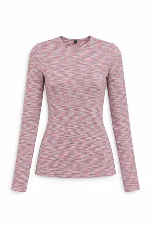 24/7 Heather Striped Long Sleeve V-neck Tee - Rose