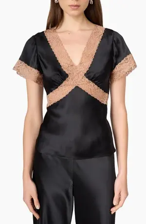 Cami Nyc Romola Silk Lace Trim Top - Black