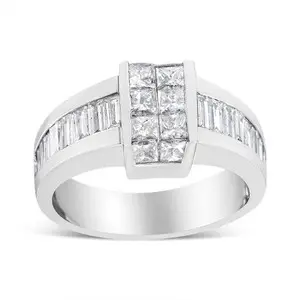 HAUS OF BRILLIANCE 14k 2 3/4 Cttw Invisible-set Princess And Channel-set Baguette Diamond Step Up Cocktail Ring - White Gold