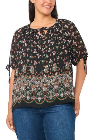 CECE DUPRAZ Tie Neck Puffed Raglan Sleeve Blouse - Alpine Green