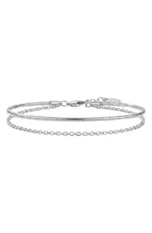 Argento Vivo Cable & Snake Chain Layered Anklet - Silver