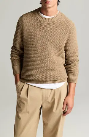 Vince Crafted Textured Cotton & Cashmere Crewneck Sweater - Dk Pecan