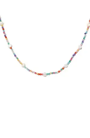GIRLS CREW Rainbow Imitation Pearl Beaded Layered Necklace