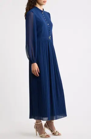 Elie Tahari Adira Long Sleeve Maxi Dress With Belted Waist