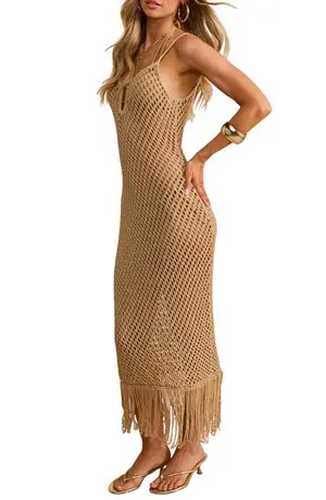 VICI Dusk Glow Crochet Fringe Cover-up Dress