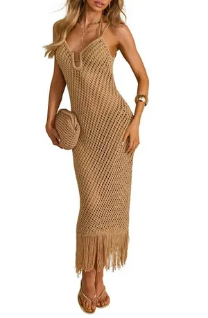 VICI Dusk Glow Crochet Fringe Cover-up Dress