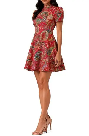 HOLICHIC Nour Print Puff Sleeve Silk Minidress
