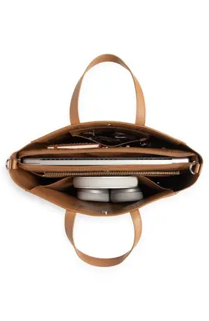 CALPAK Haven Faux Leather Laptop Tote - Toffee