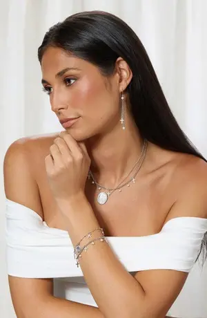 ATHRA LUXE Imitation Pearl And Pavé Cubic Zirconia Cross Charm Bracelet - Silver