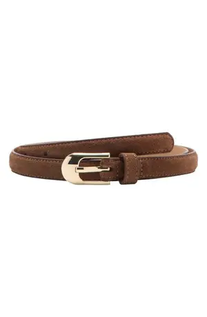 Mango Skinny Leather Belt - Brown