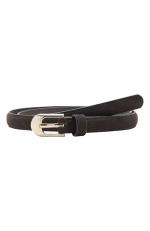 Mango Skinny Leather Belt - Chocolate