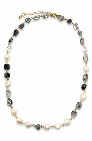 LA MENO LA MENO Rutilated Quartz And Faux Pearl Necklace