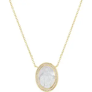 ATHRA LUXE Mother-of-pearl Mary Pavé Cubic Zirconia Medallion Pendant Necklace - Gold