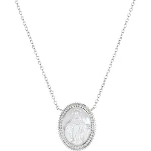 ATHRA LUXE Mother-of-pearl Mary Pavé Cubic Zirconia Medallion Pendant Necklace - Silver