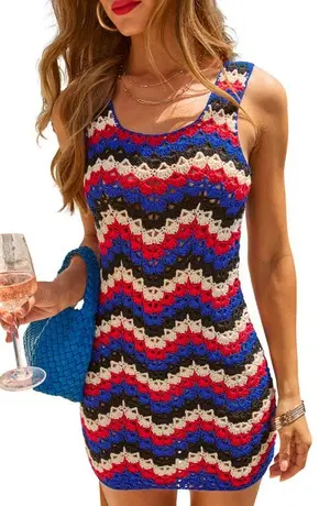 VICI Endless Vacay Semisheer Crochet Minidress