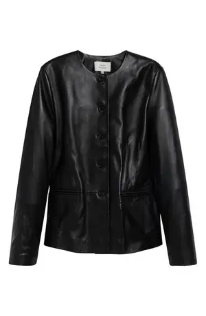Loulou De Saison Adea Collarless Lambskin Leather Jacket - Black