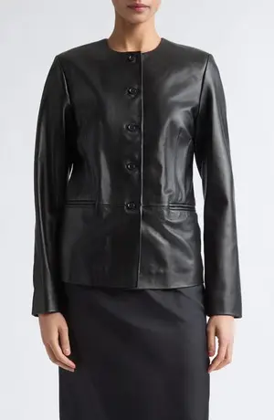 Loulou De Saison Adéa Collarless Lambskin Leather Jacket - Black