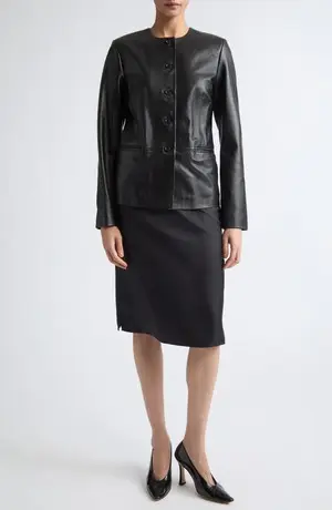Loulou De Saison Adéa Collarless Lambskin Leather Jacket - Black