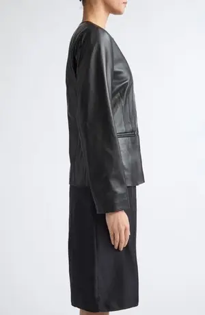 Loulou De Saison Adéa Collarless Lambskin Leather Jacket - Black