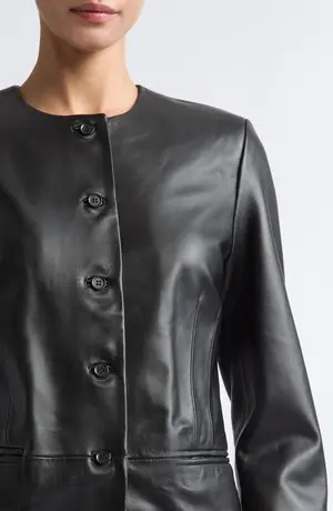 Loulou De Saison Adéa Collarless Lambskin Leather Jacket - Black