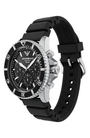 Emporio Armani World Explorer Solar Chronograph Silicone Strap Watch