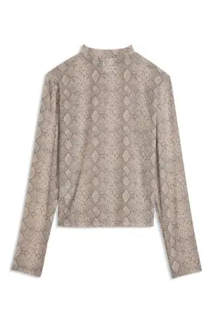 PUMA Snake Print Mesh Long Sleeve Mock Neck Top