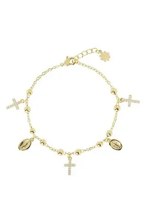ATHRA LUXE Medallion And Cubic Zirconia Cross Charm Bracelet - Gold