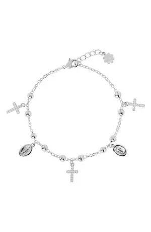 ATHRA LUXE Medallion & Cubic Zirconia Cross Charm Bracelet - Silver