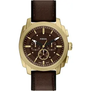 Fossil Machine Chronograph Goldtone Leather Strap Watch - Brown