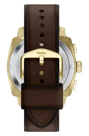 Fossil Machine Chronograph Goldtone Leather Strap Watch