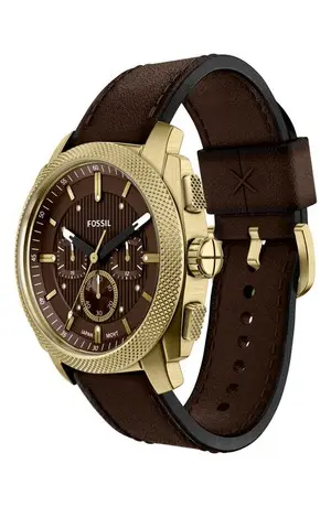 Fossil Machine Chronograph Goldtone Leather Strap Watch