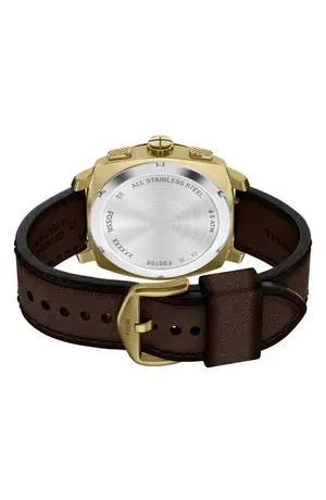 Fossil Machine Chronograph Goldtone Leather Strap Watch