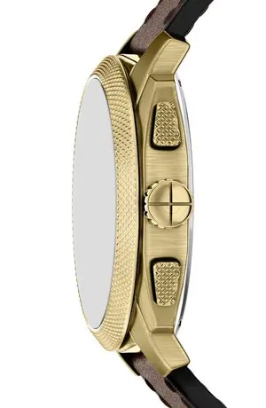 Fossil Machine Chronograph Goldtone Stainless Steel Leather Strap Watch