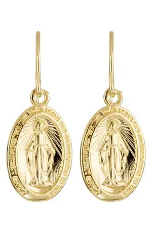 ATHRA LUXE Virgin Mary Medallion Drop Earrings - Gold