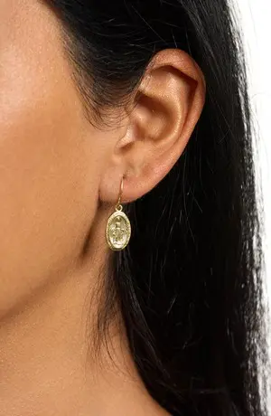 ATHRA LUXE Virgin Mary Medallion Drop Earrings