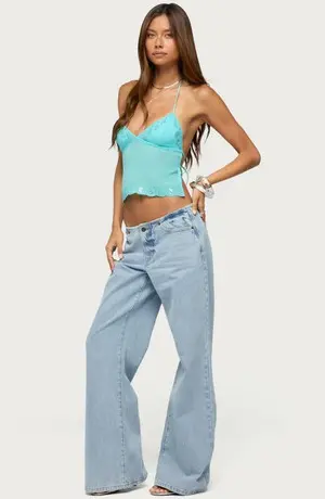 EDIKTED Allise Sequin Open Back Crop Halter Top