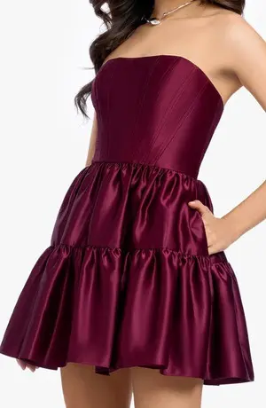 BLONDIE NITES Strapless Satin Corset Tiered Minidress