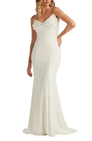 Tadashi Shoji 3d Flower Mermaid Gown