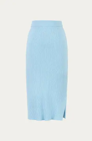 JUANA Sera Rib Knit Midi Skirt With Slit - Blue