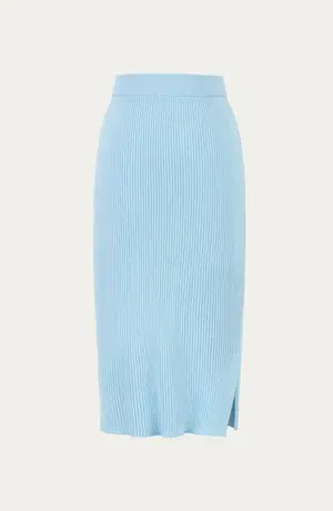 JUANA Sera Rib Knit Midi Skirt With Slit - Blue