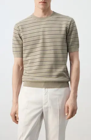 Mango Stripe Cotton Knit Shirt - Beige