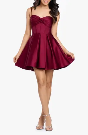 BLONDIE NITES Lamour Lace Back Fit & Flare Minidress - Wine