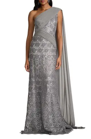 Tadashi Shoji Sequin Cape Gown - Mist